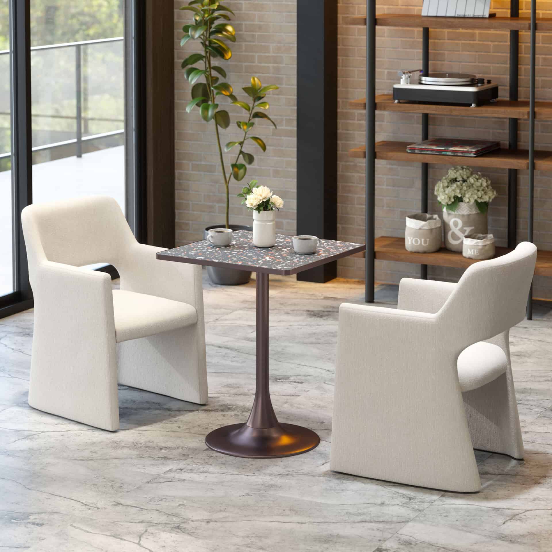 Black & Bronze Square Bistro Table with Modern Steel Frame - Cave Supplies