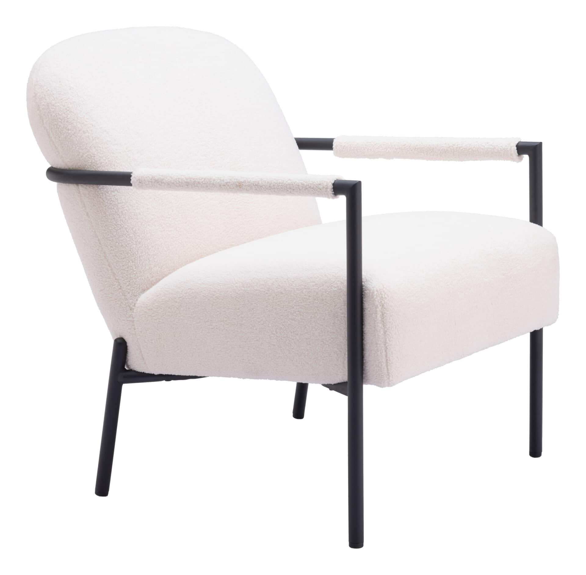 Ivory Shearling Style Accent Chair with Powder Coated Steel Frame ...