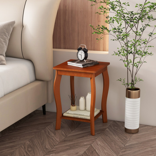 Rustic Walnut 2-Tier End Table with Storage Shelf (Set of 2) - Cave ...