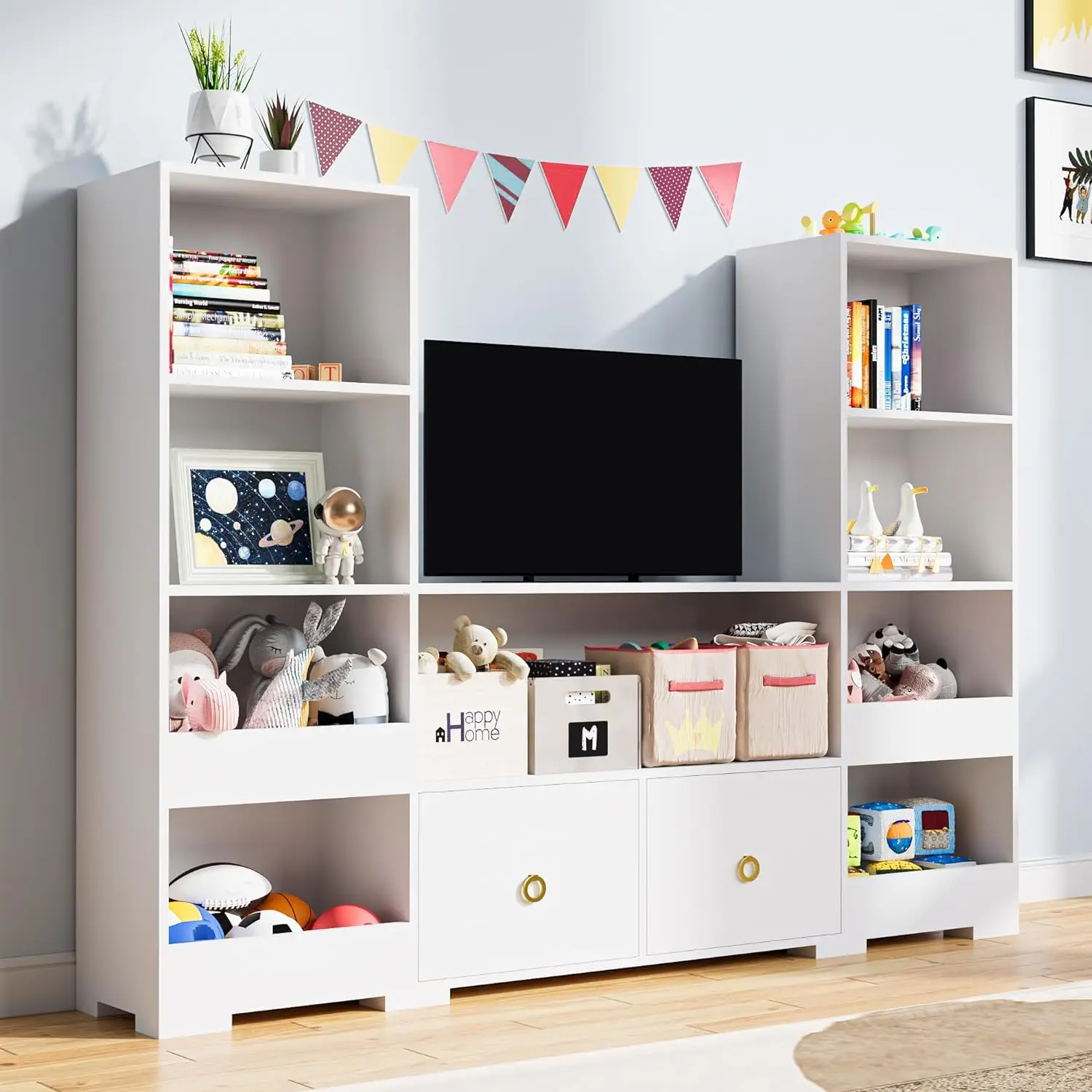 Modern 9-Cube U-Shaped Bookshelf with Drawers for Living Room - Cave ...