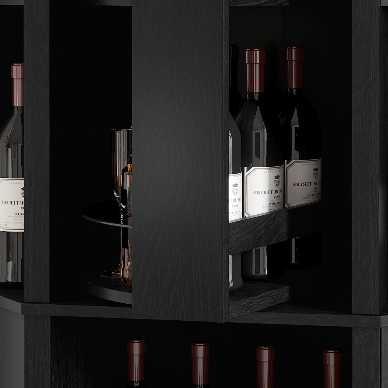 Rotating Corner Wine Cabinet with Cup Holders, Farmhouse Style - Cave ...
