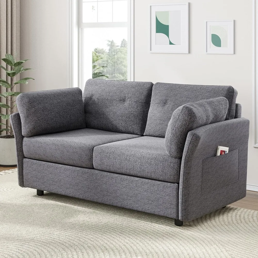 Compact Linen Fabric Loveseat Sofa for Small Living Spaces - Cave Supplies