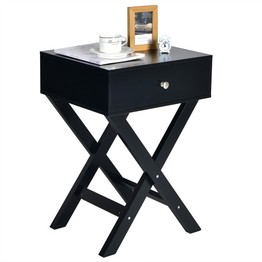 Modern X Shaped Side Table with Drawer for Living Room - Cave Supplies