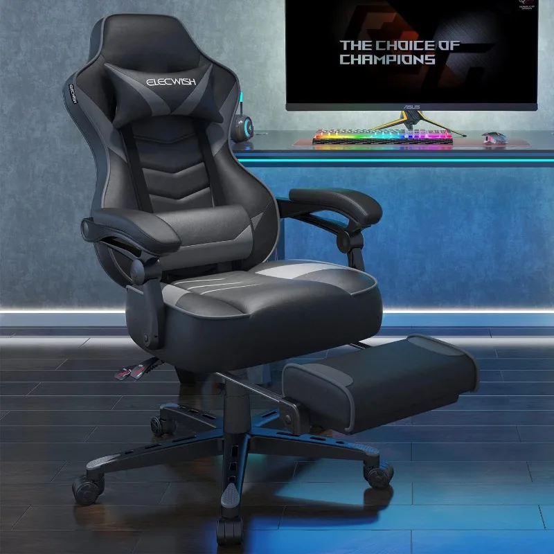 Ergonomic Gaming Chair with Footrest, PU Leather, Padded Armrests ...