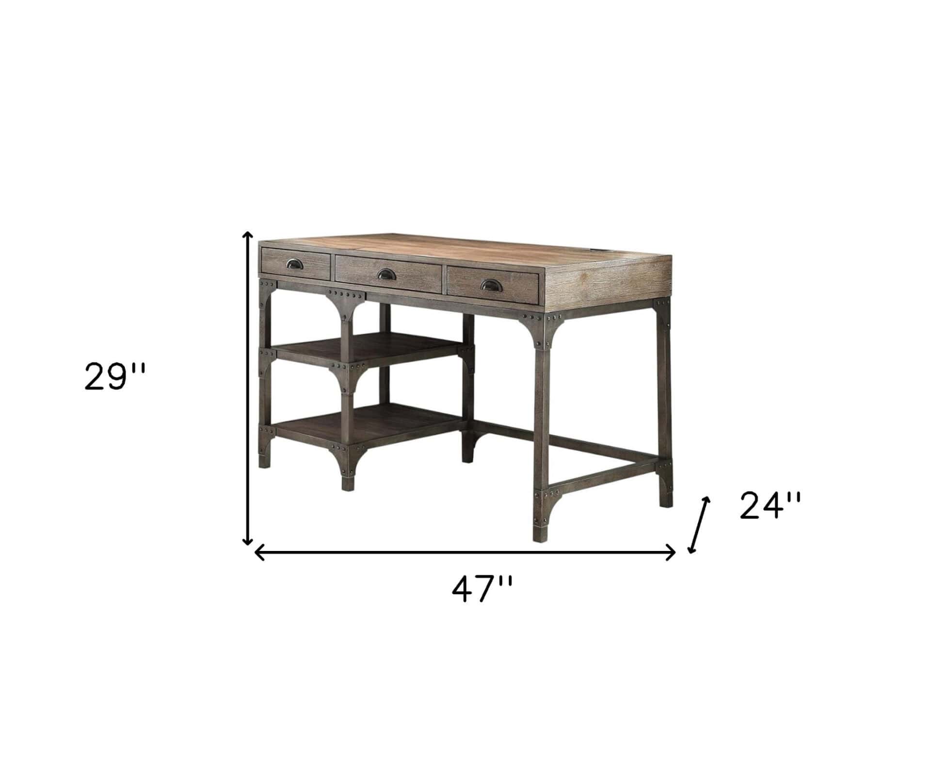 47 Inch Natural Gray Writing Desk With Three Drawers - Cave Supplies