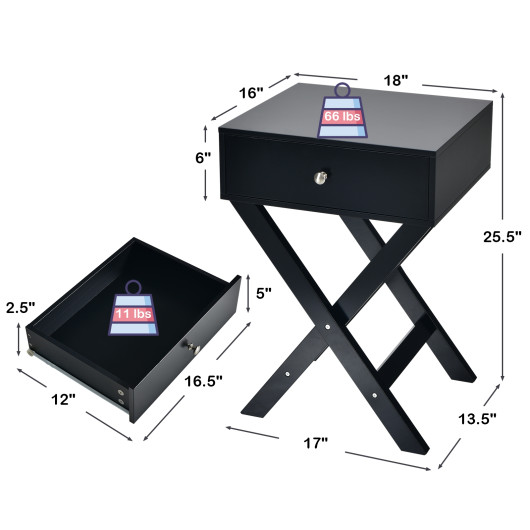 Modern X Shaped Side Table with Drawer for Living Room - Cave Supplies