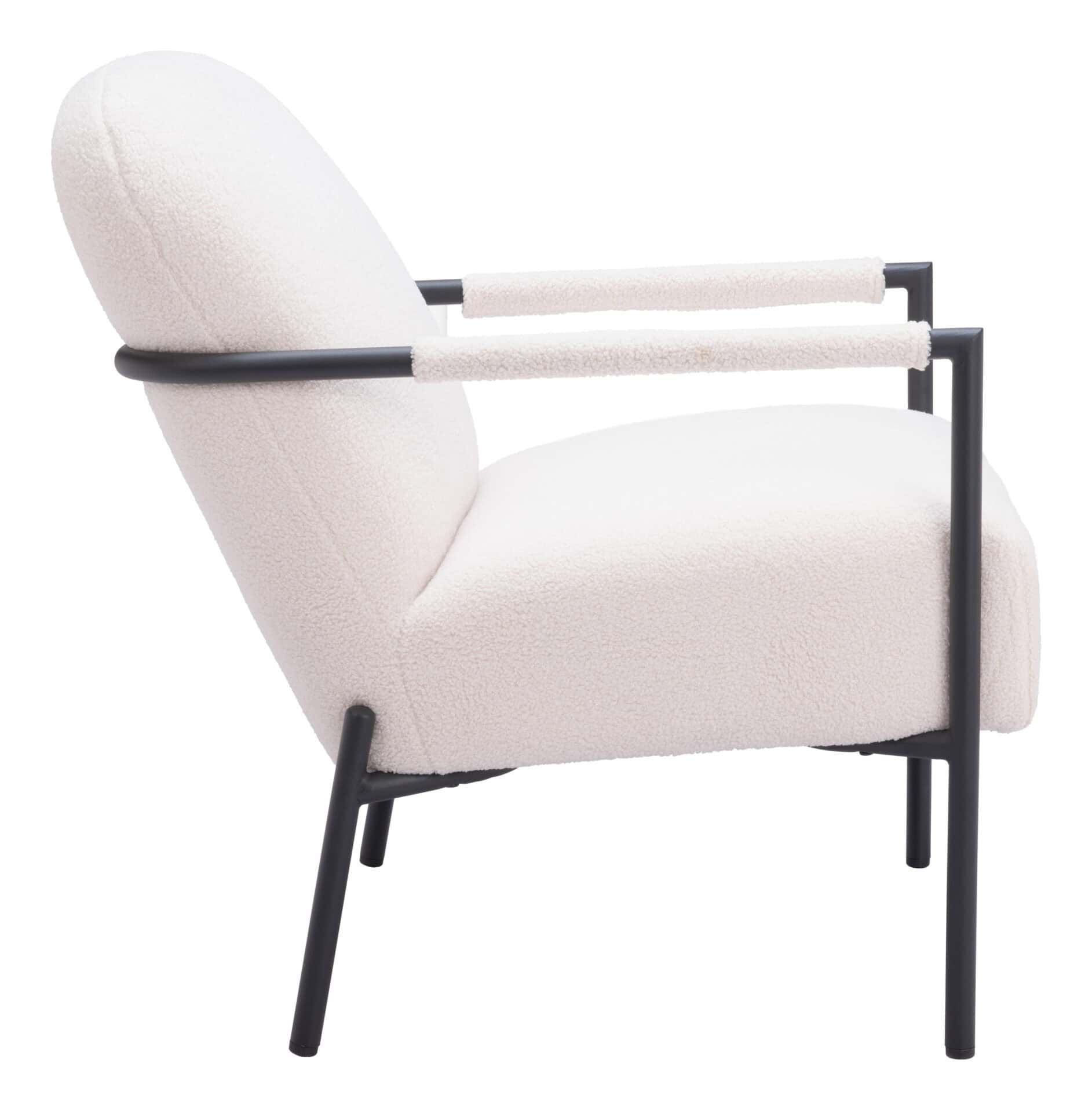Ivory Shearling Style Accent Chair with Powder Coated Steel Frame ...