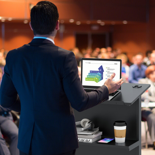 Adjustable Height Lectern Table with Tilted Tabletop and Wheels - Cave ...