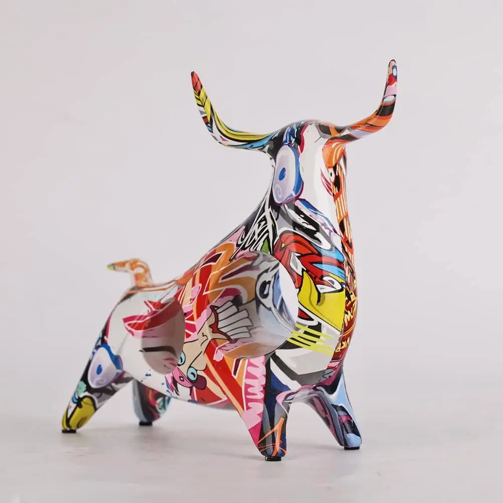 Colorful Bull Resin Sculpture Modern Art Home Decor Statue - Cave Supplies