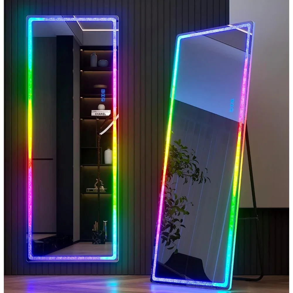 LED Full Body RGB Mirror with Crushed Diamond and Dimmable Lighting ...