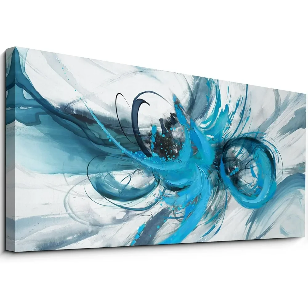 Sky Blue Grey Abstract Canvas Wall Art Mounted Painting - Cave Supplies