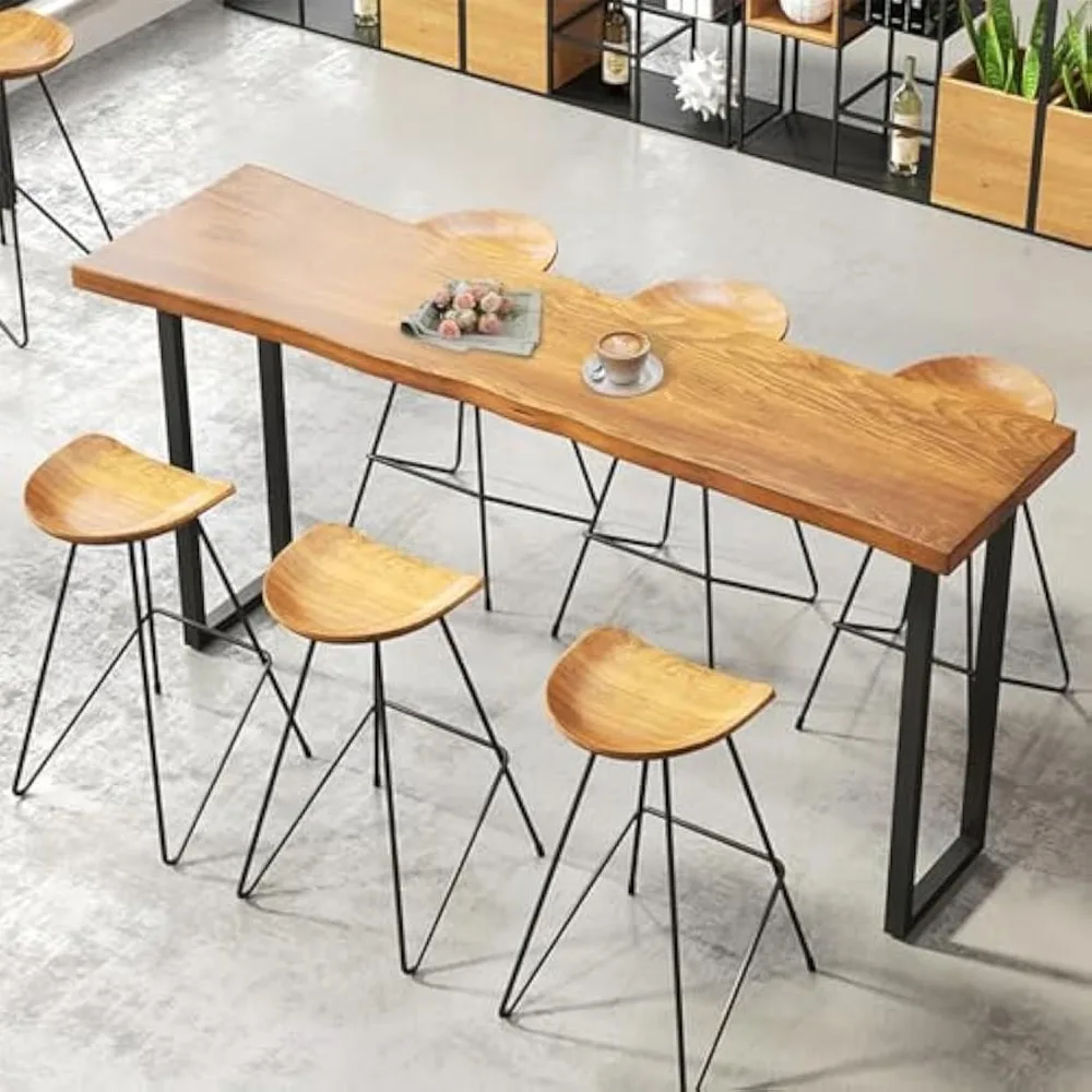Solid Wood Bar Counter Table with Metal Legs 47.2 Inch - Cave Supplies