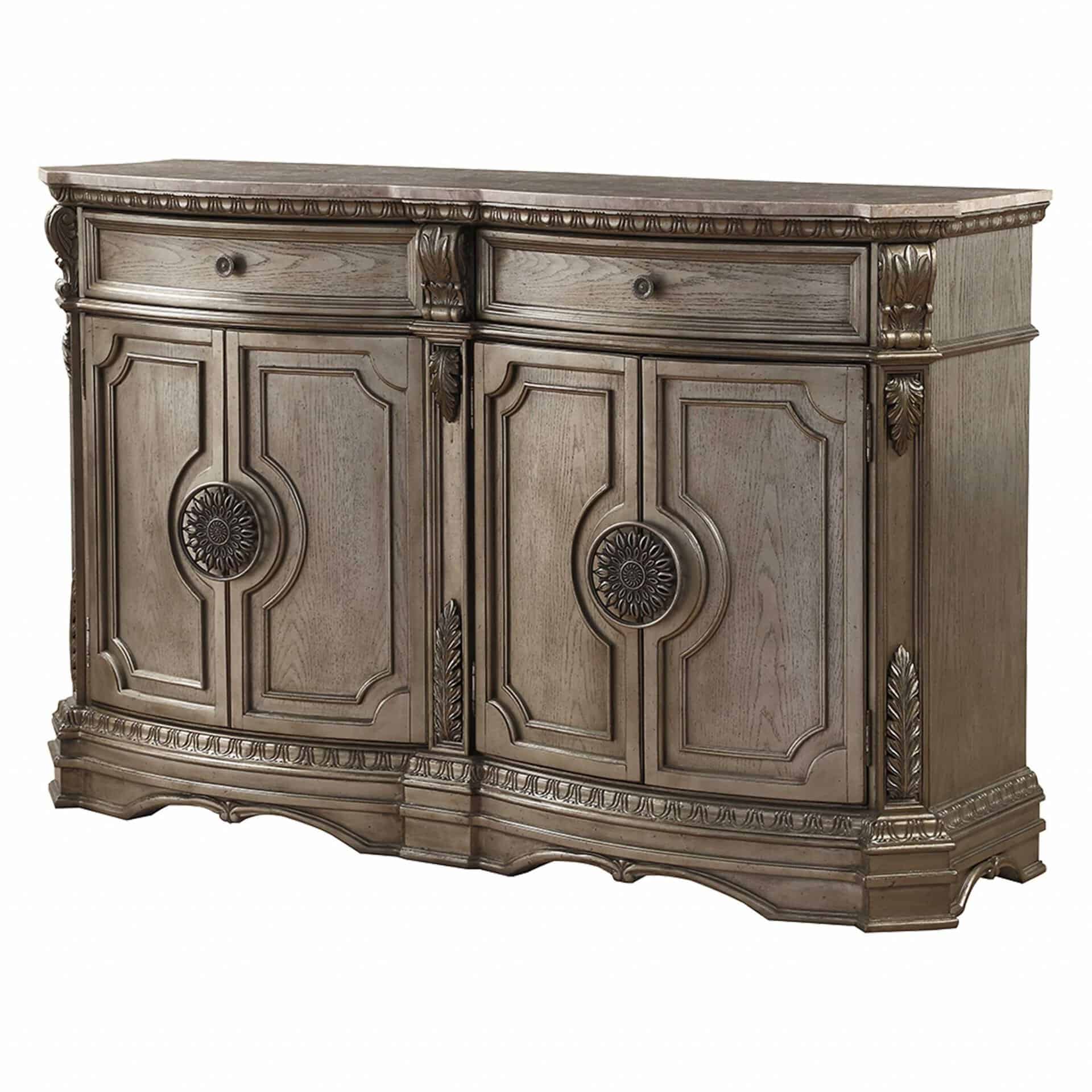 Solid Wood Champagne Sideboard with Marble Top and Storage - Cave Supplies