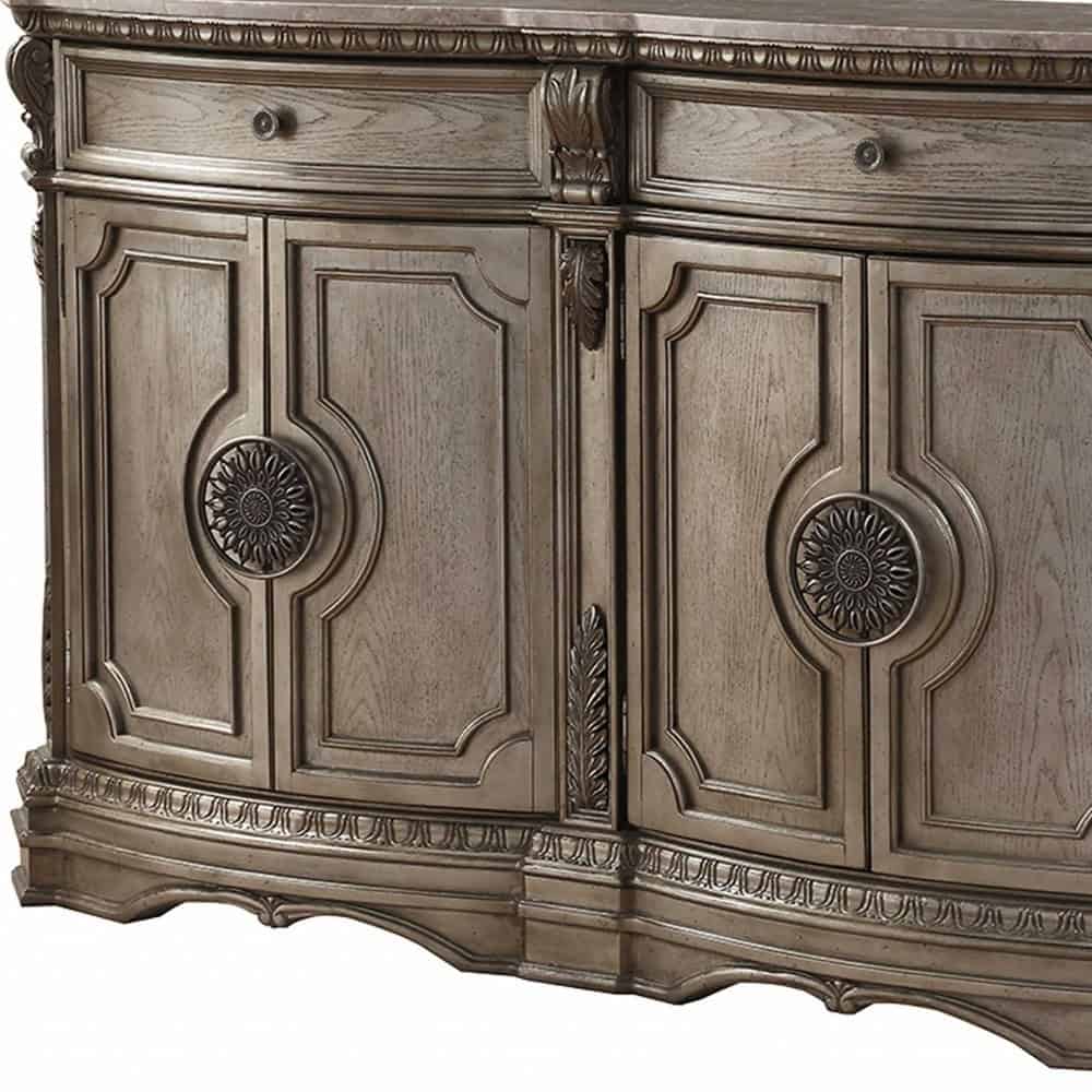 Solid Wood Champagne Sideboard with Marble Top and Storage - Cave Supplies