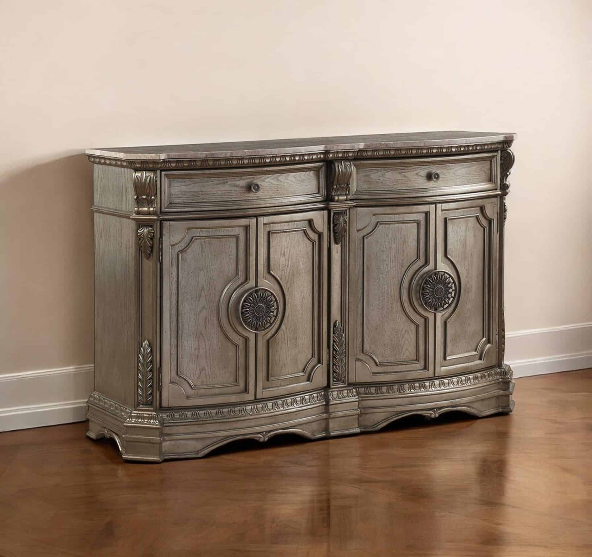 Solid Wood Champagne Sideboard with Marble Top and Storage - Cave Supplies