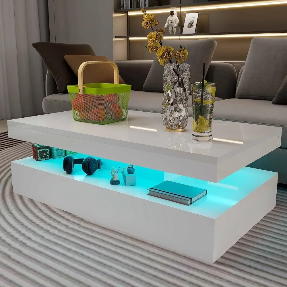 Modern White Coffee Table with RGB LED Lights - Cave Supplies