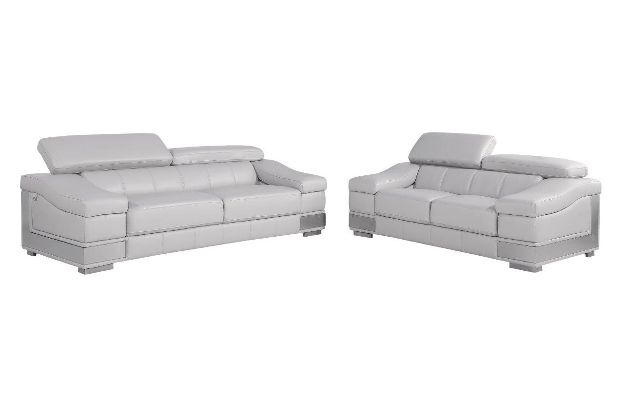Light Gray Italian Leather 5-Person Seating Set, Two Pieces - Cave Supplies