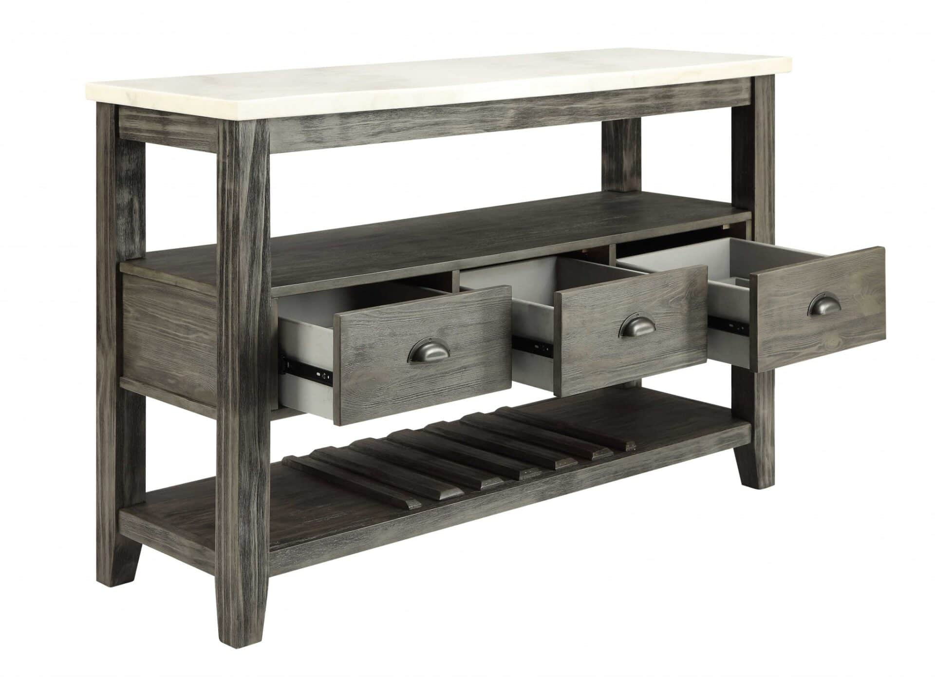 White Marble Gray Oak Wood Server with Metal Legs - Cave Supplies