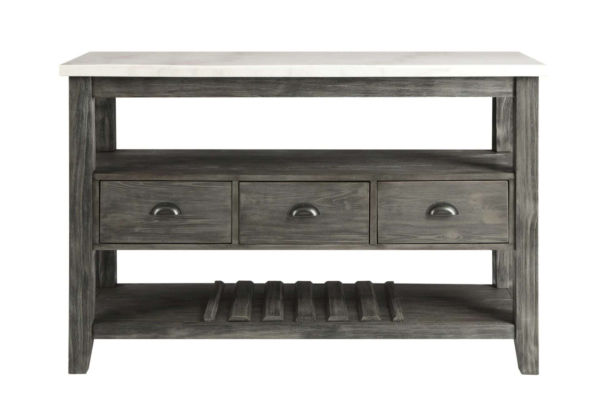 White Marble Gray Oak Wood Server with Metal Legs - Cave Supplies