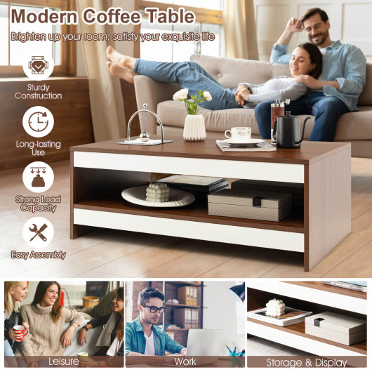 Modern 2-Tier Wooden Coffee Table with Storage and Display - Cave Supplies