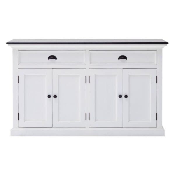 Black and White Farmhouse Buffet Server with Storage Shelves - Cave ...