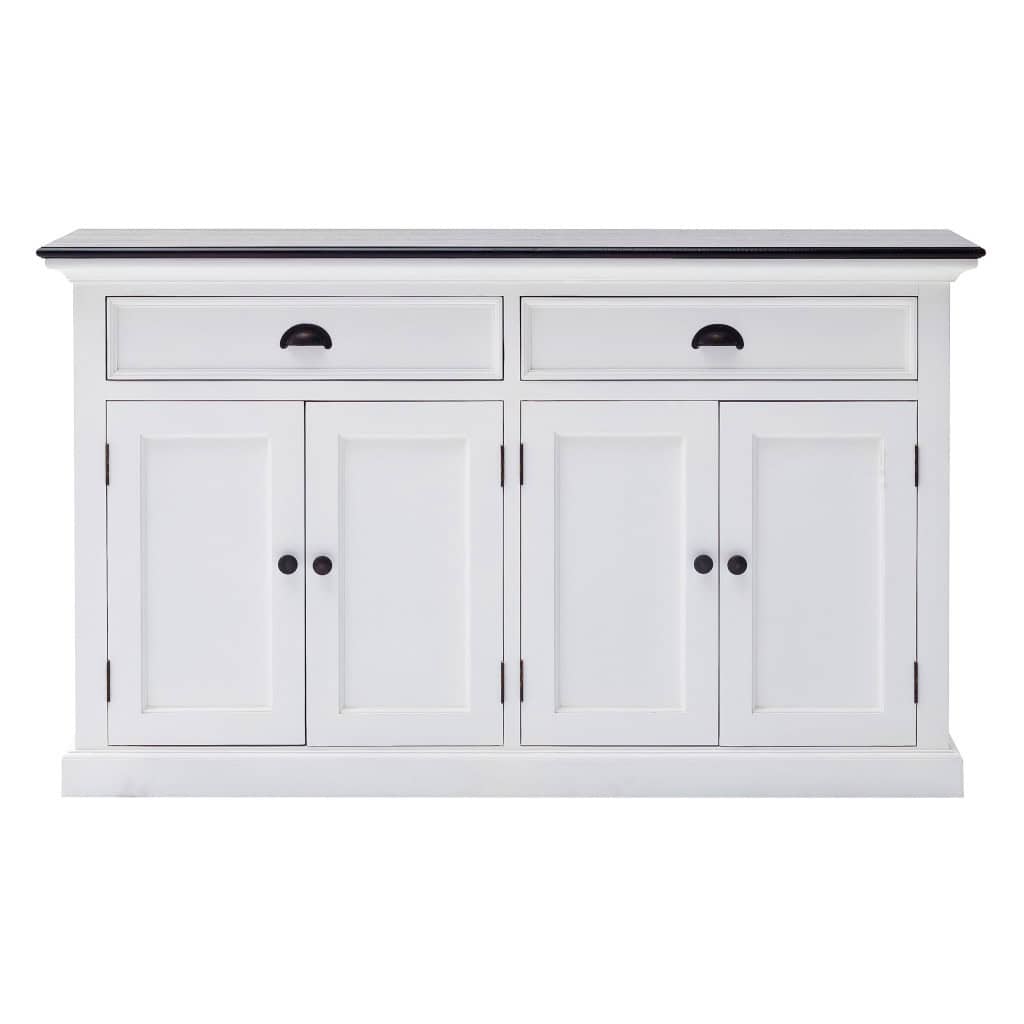 Black and White Farmhouse Buffet Server with Storage Shelves - Cave ...