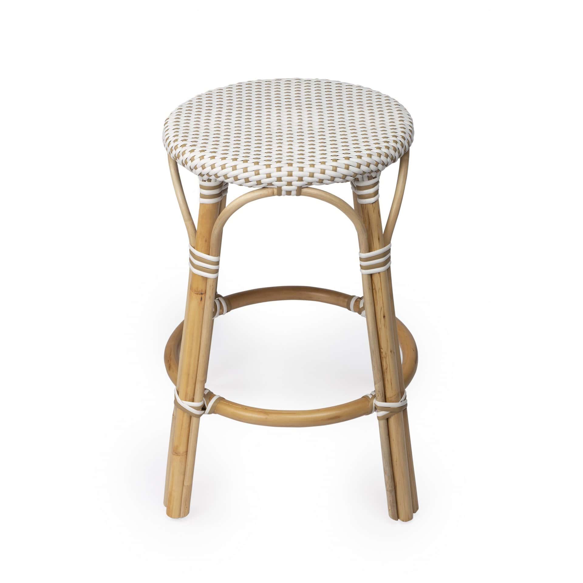 24-Inch Beige White Natural Rattan Backless Counter Height Bar Stool ...