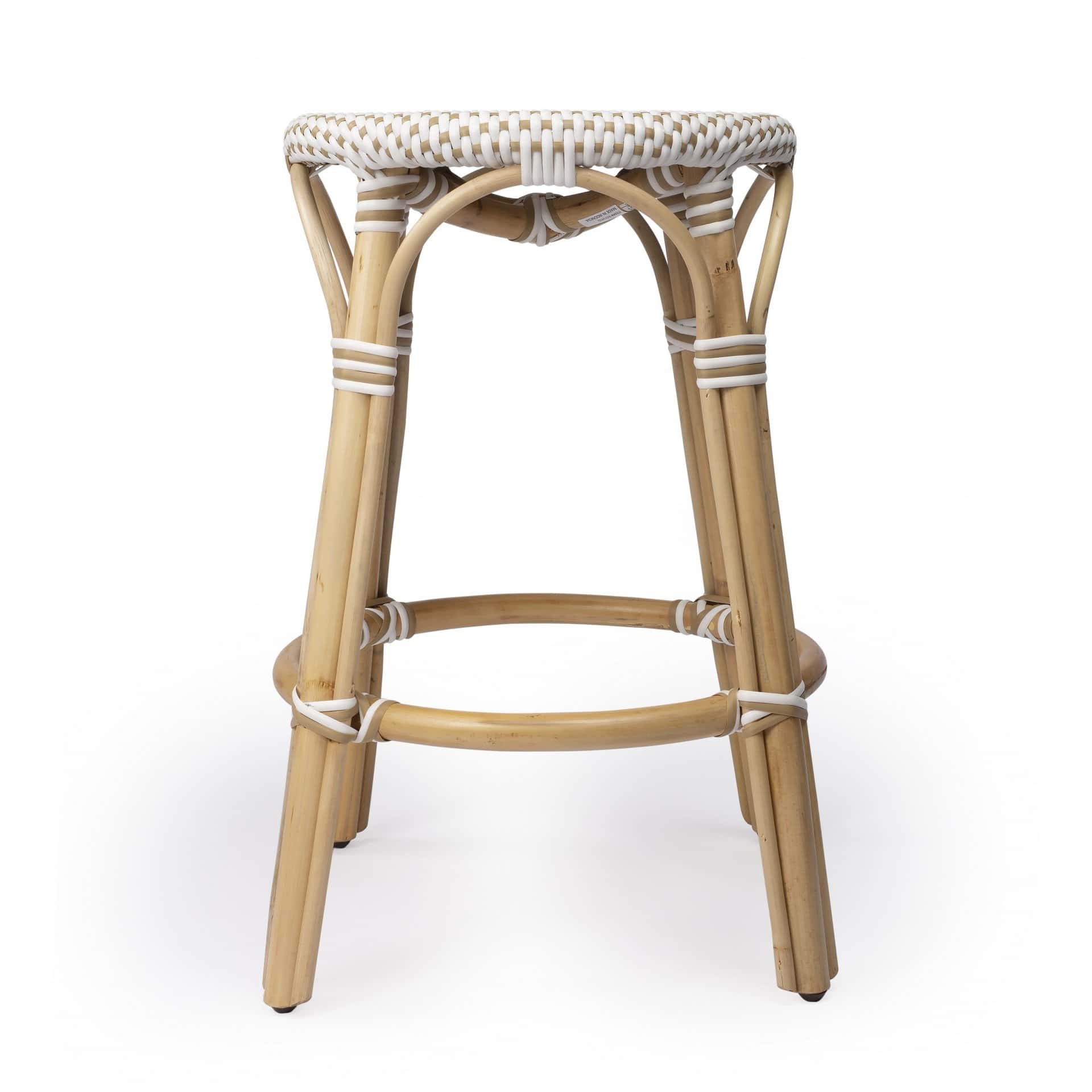 24-Inch Beige White Natural Rattan Backless Counter Height Bar Stool ...