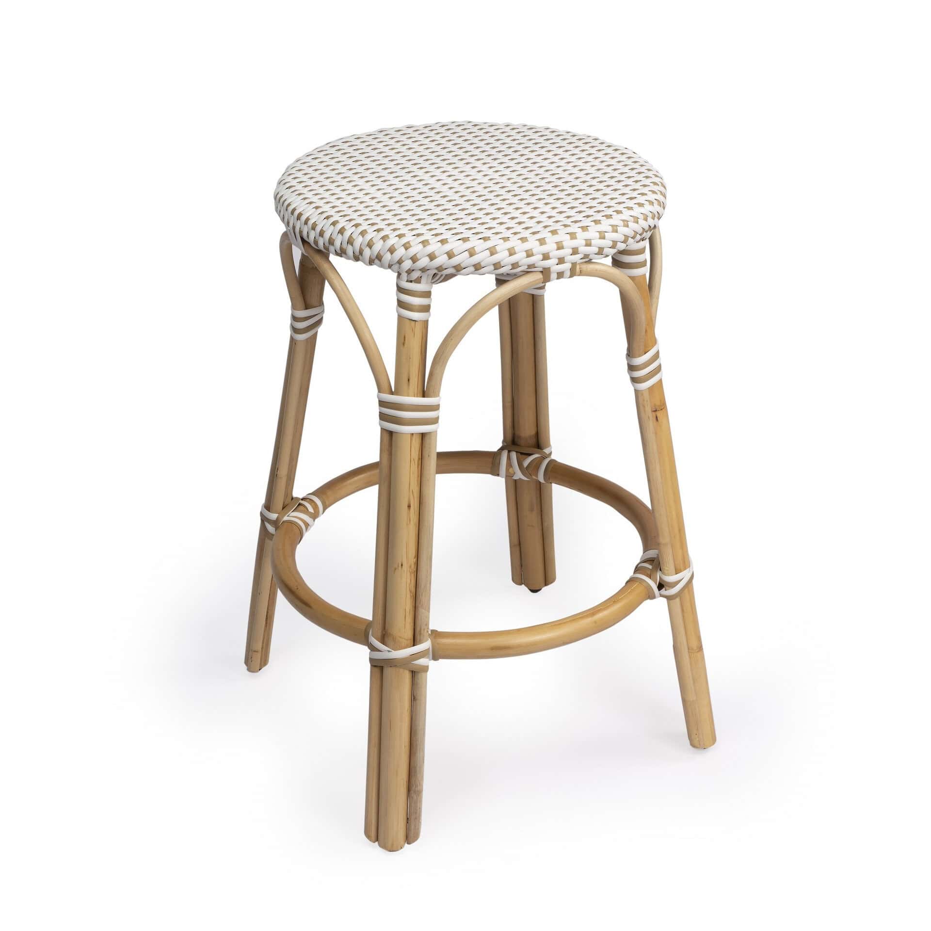 24-Inch Beige White Natural Rattan Backless Counter Height Bar Stool ...