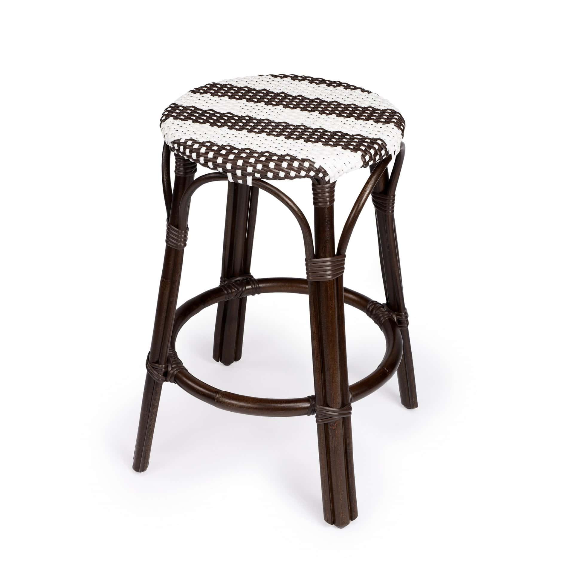 24 Inch Brown and White Rattan Backless Counter Bar Stool - Cave Supplies