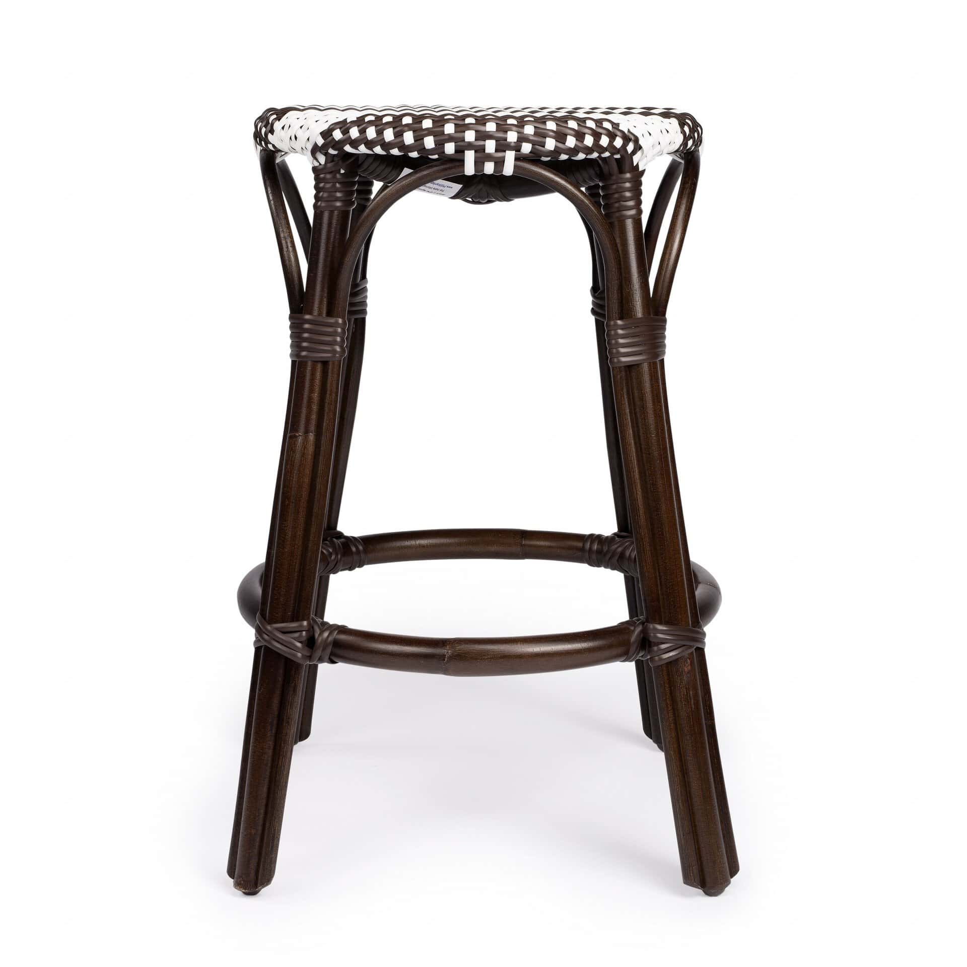 24 Inch Brown and White Rattan Backless Counter Bar Stool - Cave Supplies