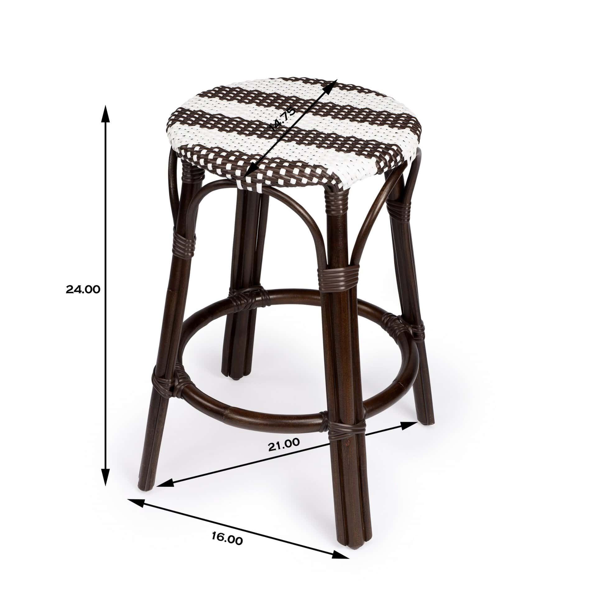 24 Inch Brown and White Rattan Backless Counter Bar Stool - Cave Supplies