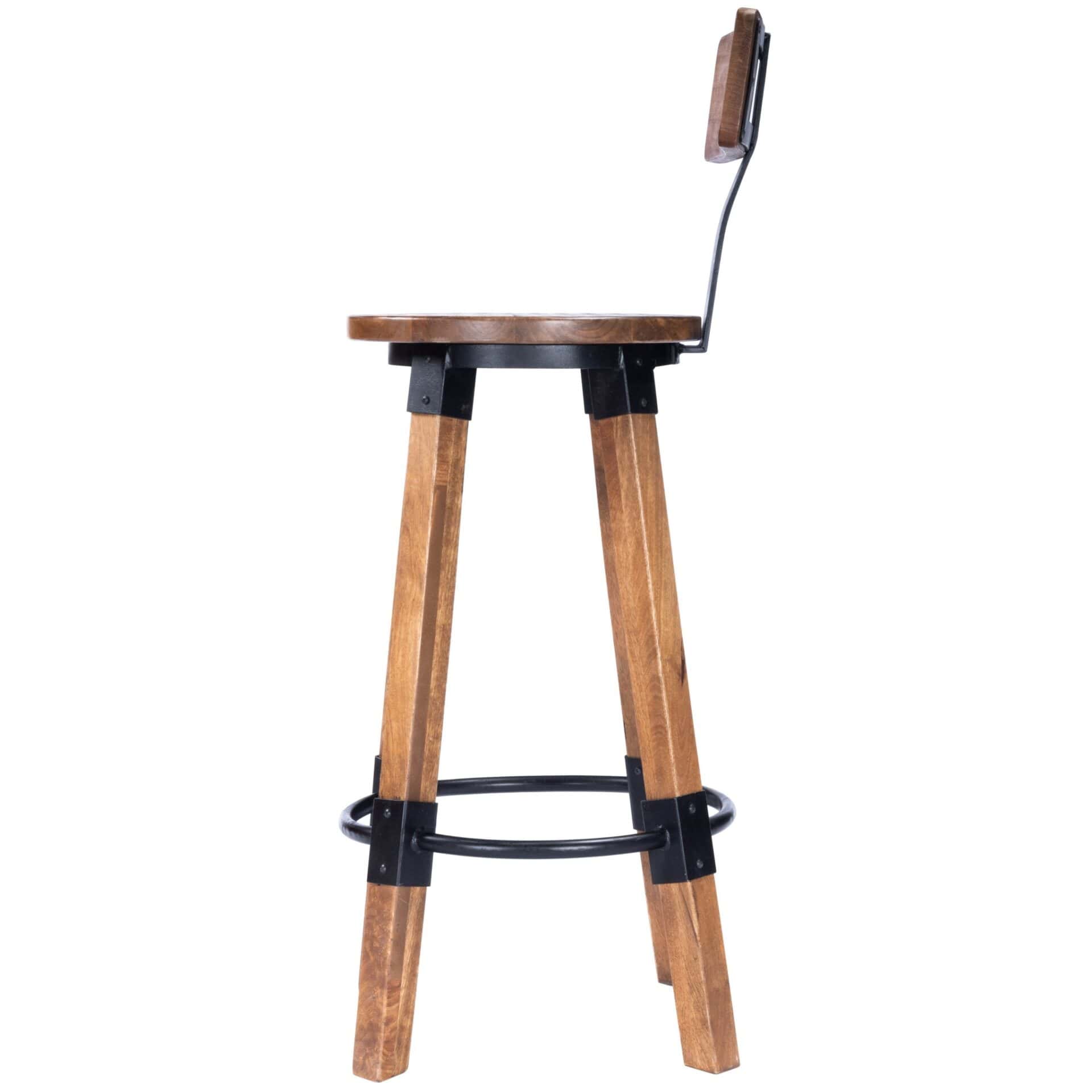 28-Inch Brown and Natural Wood and Iron Bar Stool - Cave Supplies