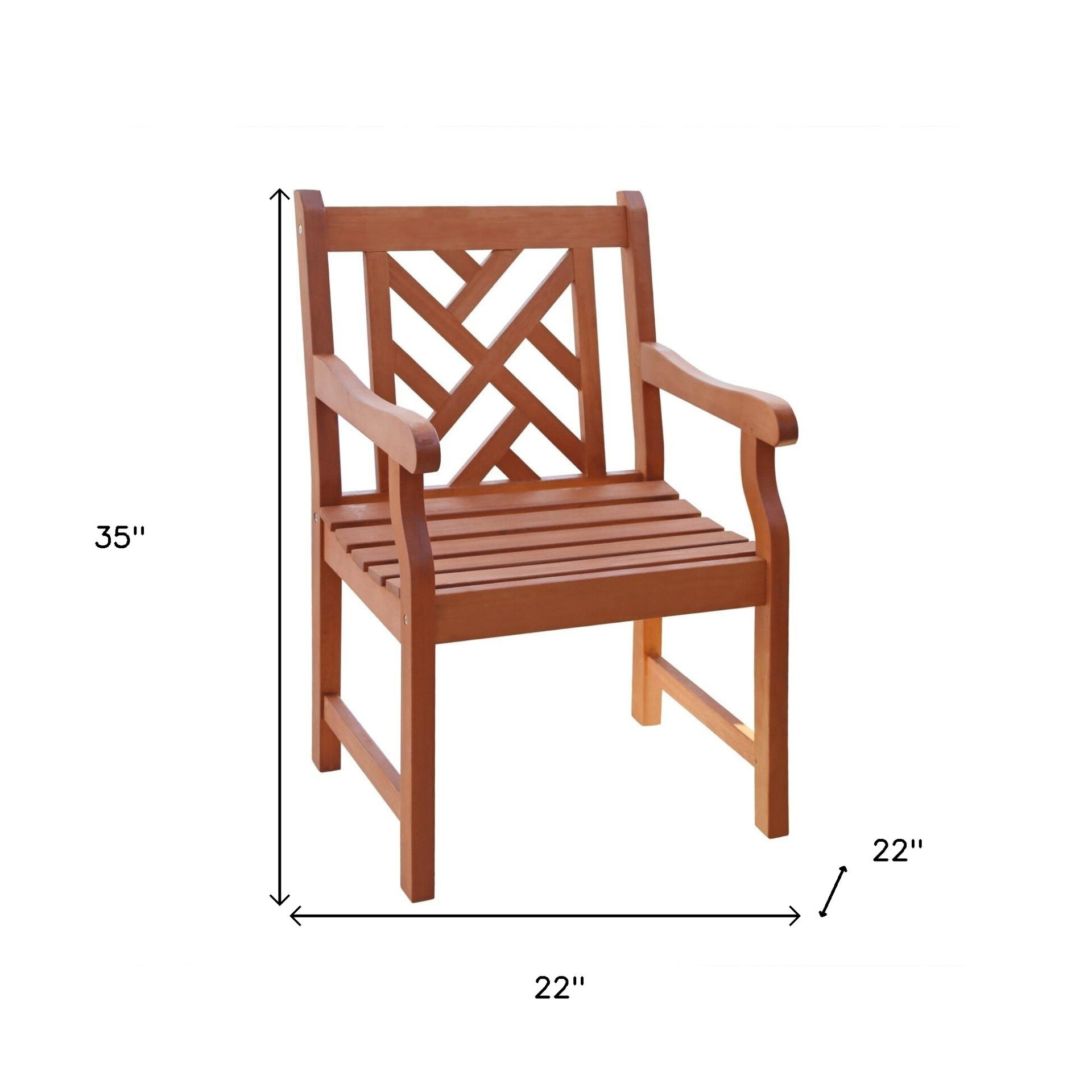 Brown Patio Armchair With Diagonal Design and Wood Finish - Cave Supplies