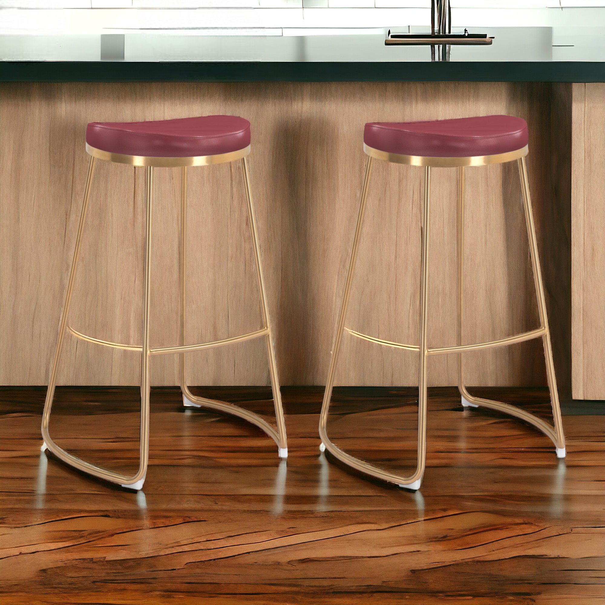 31 Inch Burgundy and Gold Backless Steel Bar Stools (Set of 2) - Cave ...
