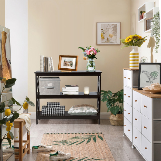 Rustic X-Design 3-Tier Console Table with Open Shelf - Cave Supplies