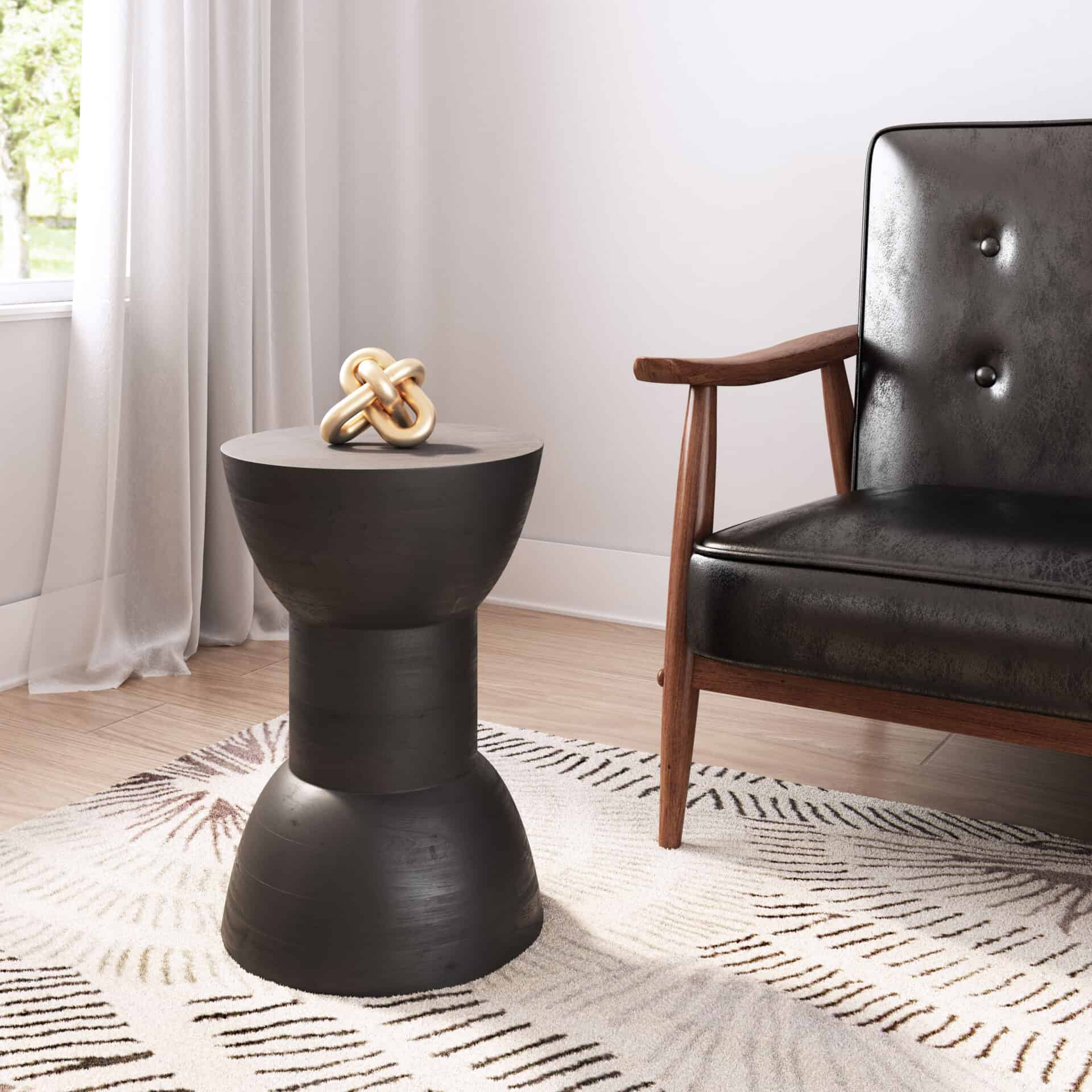 Black Mango Wood Geometric Stool and Side Table - Cave Supplies