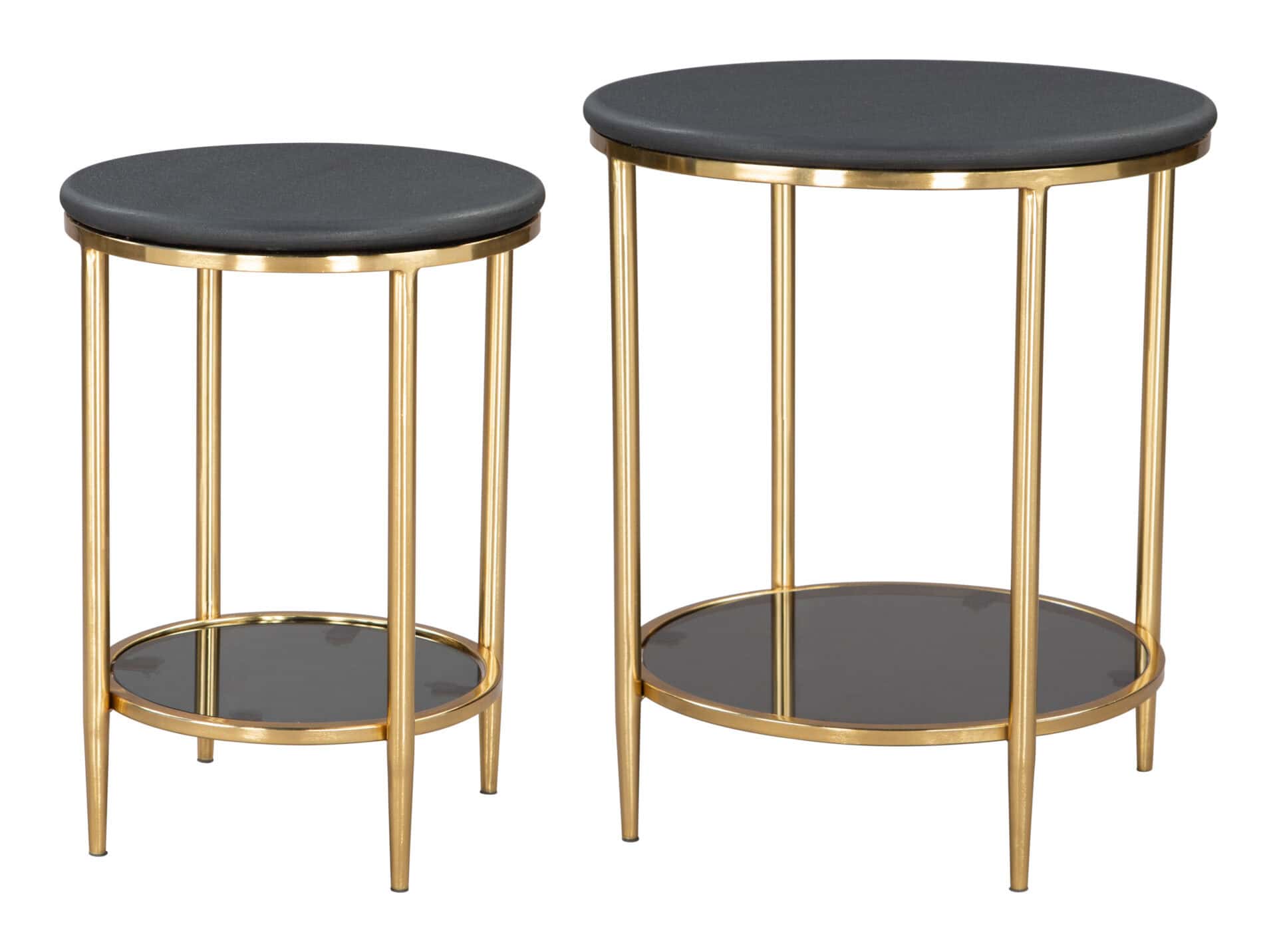 Black Round Steel and Marble Coffee Table Set (Set of 2) - Cave Supplies