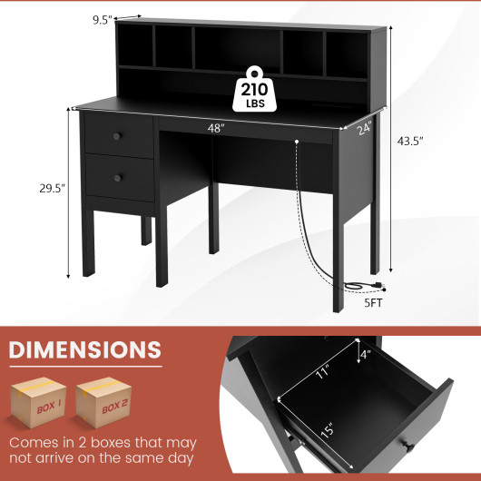 48 Inch Computer Desk with Hutch Drawers and Charging Station - Cave ...