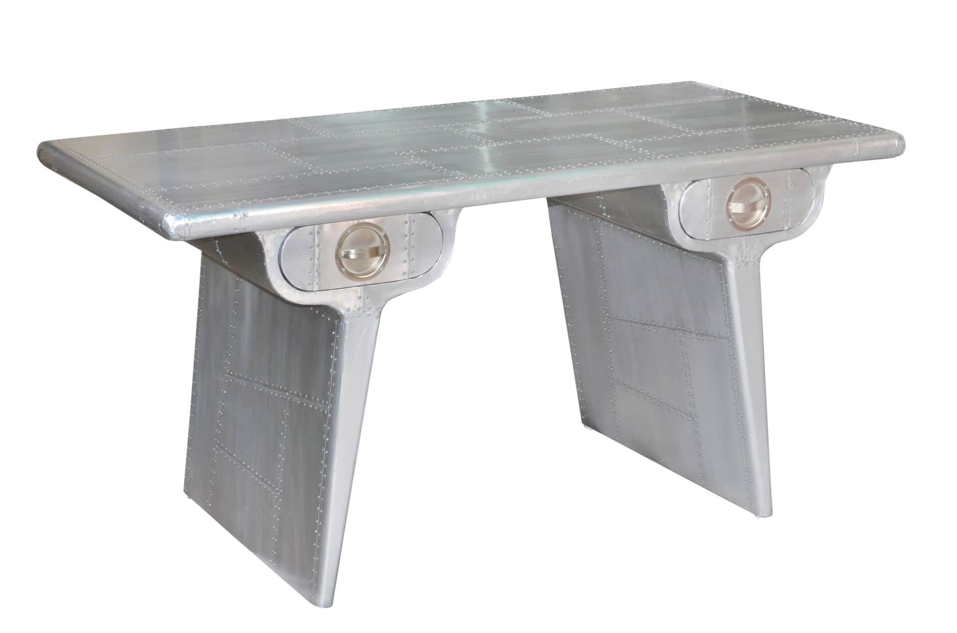 Silver Aluminum Writing Desk With Two Drawers and Sled Base - Cave Supplies