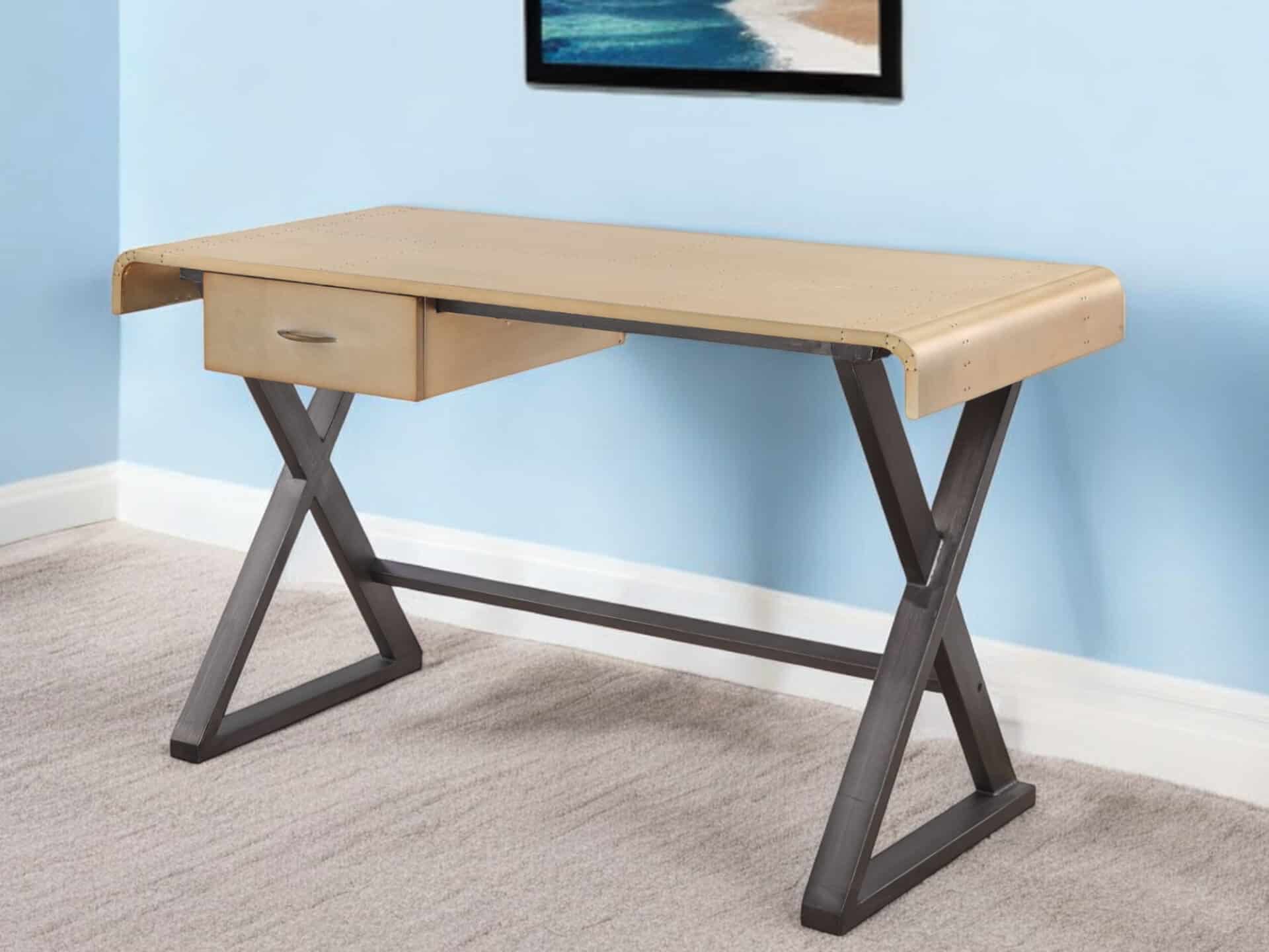 Gold and Black Aluminum Writing Desk with Drawer Storage - Cave Supplies