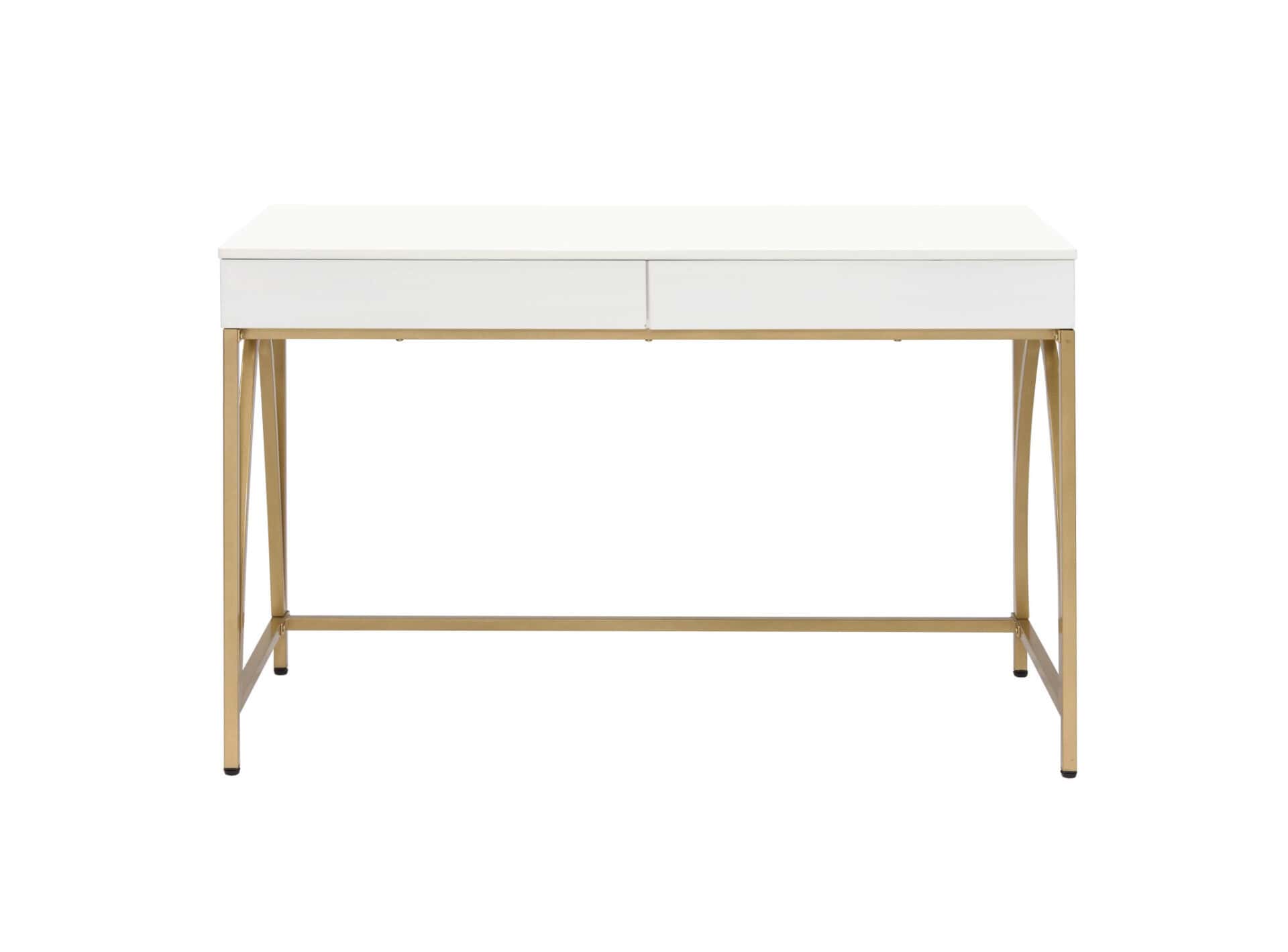 White and Gold Writing Desk With Drawers and Open Base - Cave Supplies