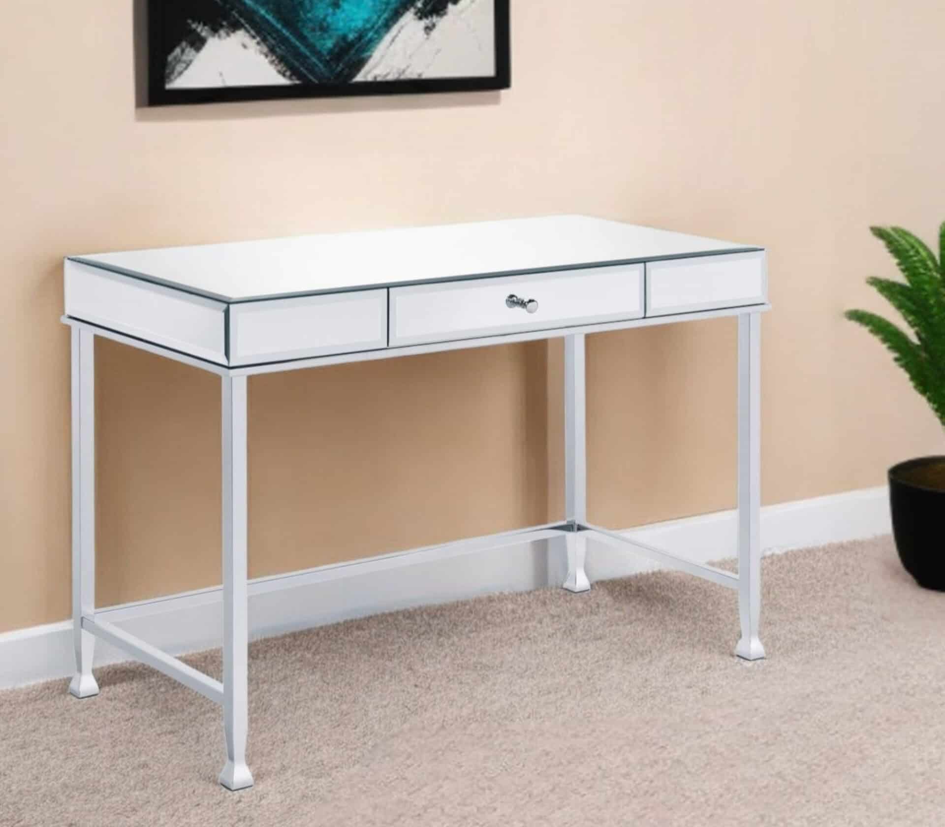42 Inch Clear Mirrored Writing Desk with Storage Drawer - Cave Supplies