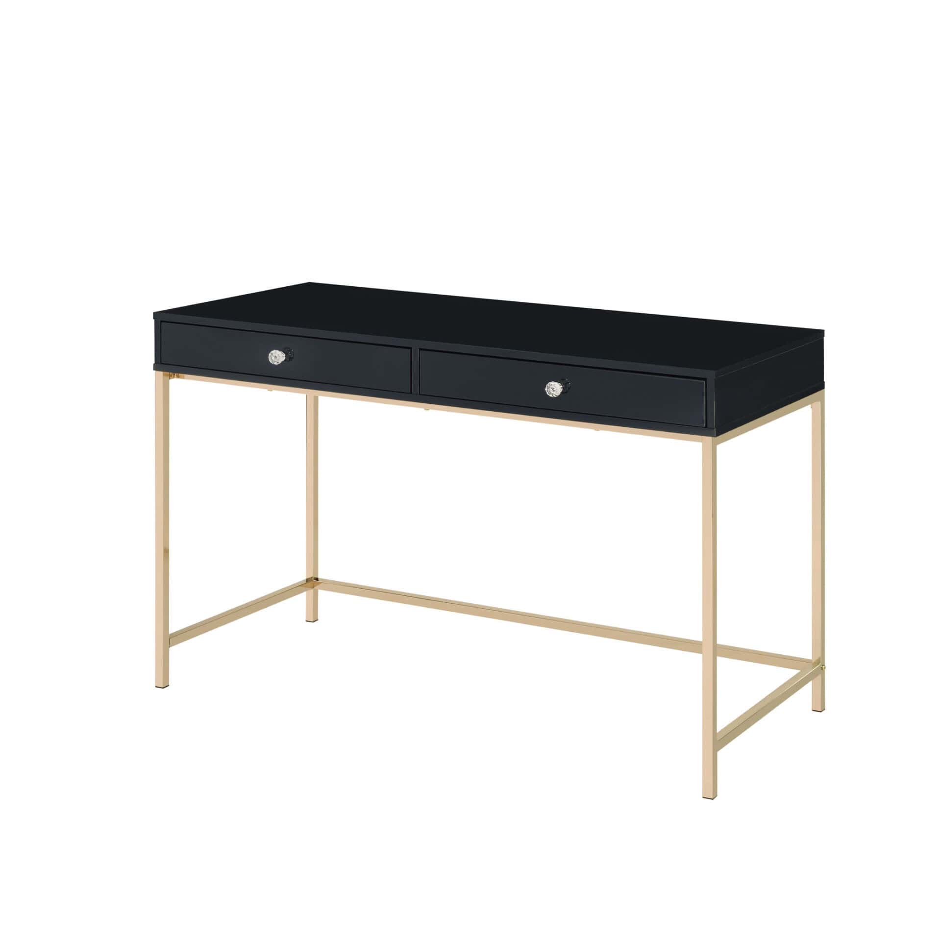 Black and Gold Writing Desk With Two Drawers 47-Inch - Cave Supplies