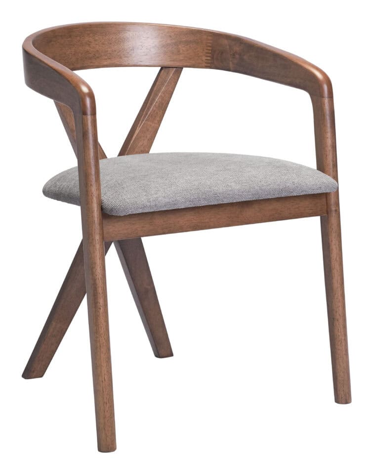 Gray Fabric Dining Chair with Walnut Rubberwood Frame - Cave Supplies