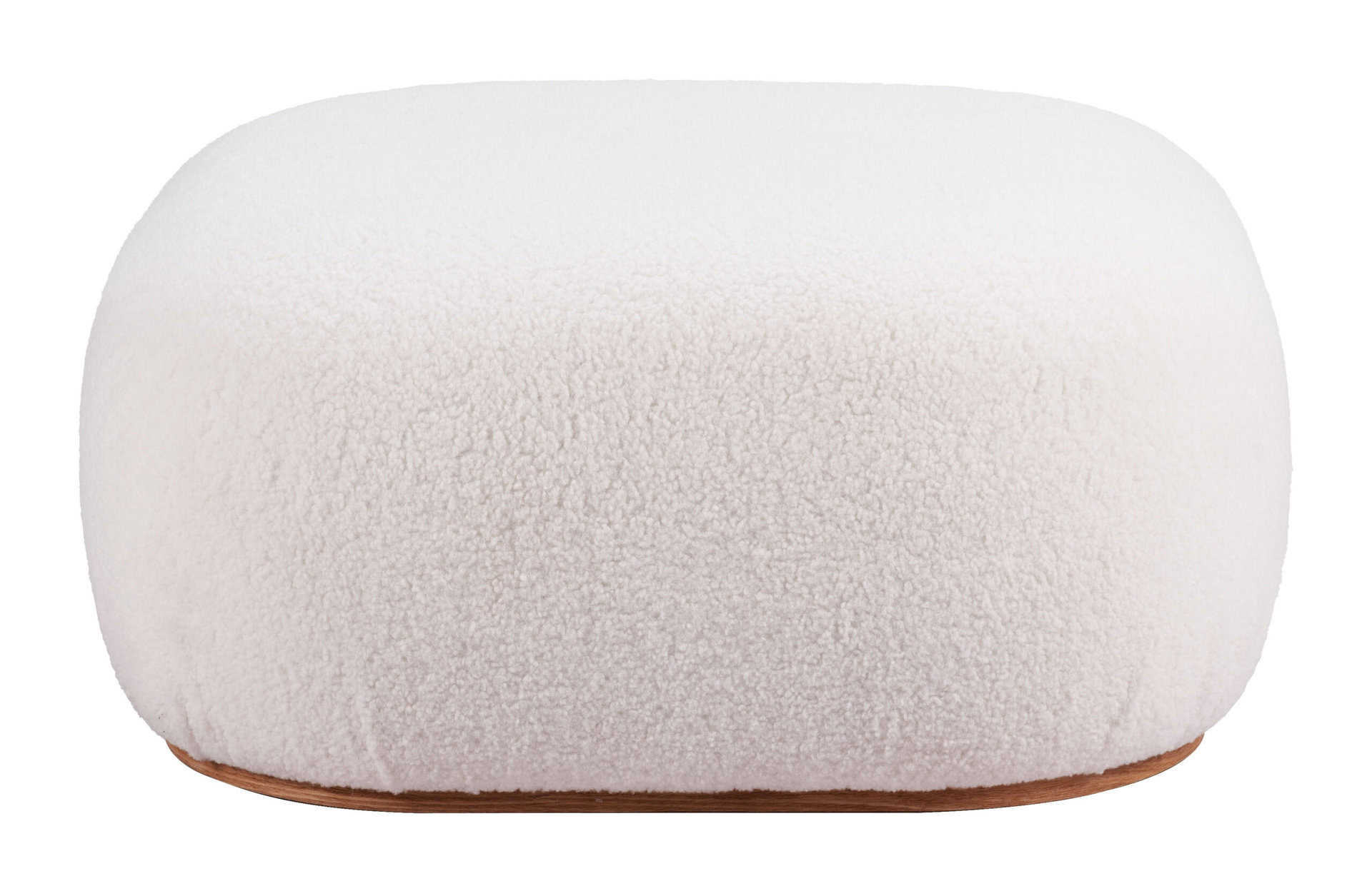 Cream Upholstered Sherpa Ottoman with Wood Veneer Legs - Cave Supplies