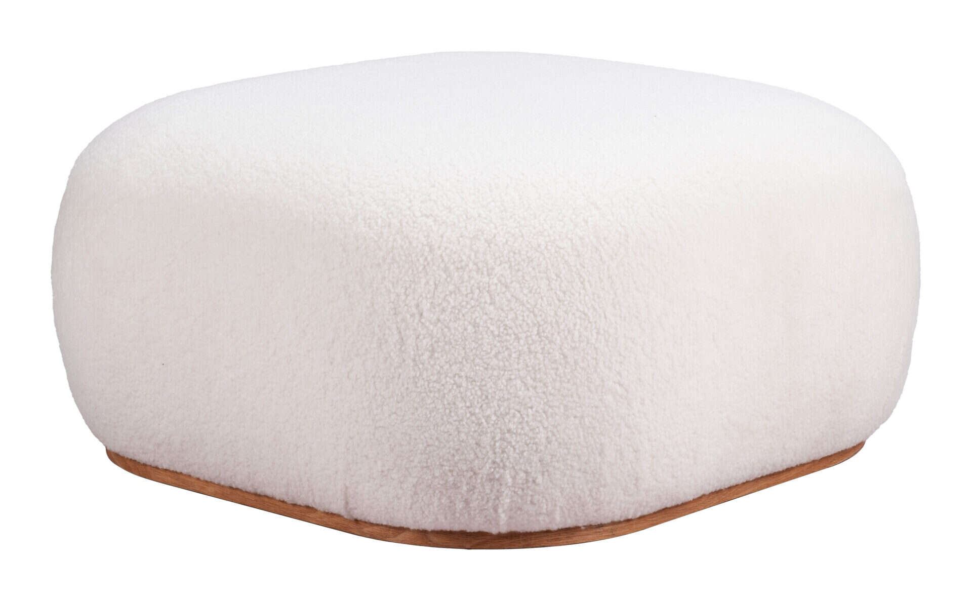 Cream Upholstered Sherpa Ottoman with Wood Veneer Legs - Cave Supplies