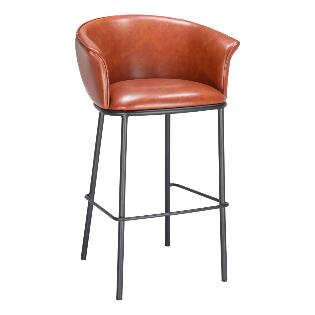 30 Inch Brown Faux Leather and Steel Bar Stool - Cave Supplies