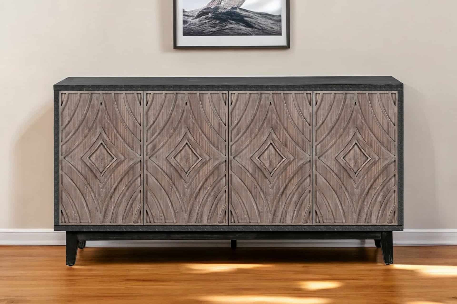 Distressed Charcoal and Brown Mid-Century Wood Sideboard with Storage ...