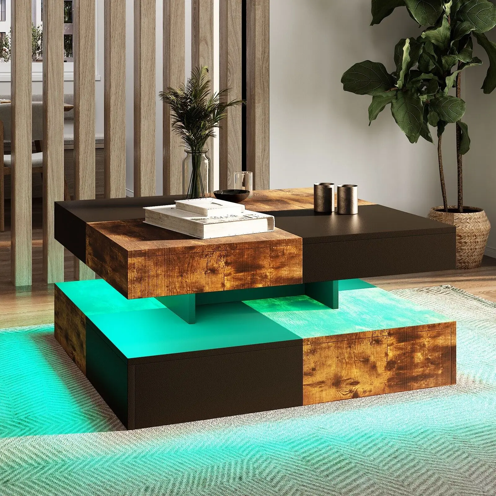 Rustic Brown LED Coffee Table - Cave Supplies